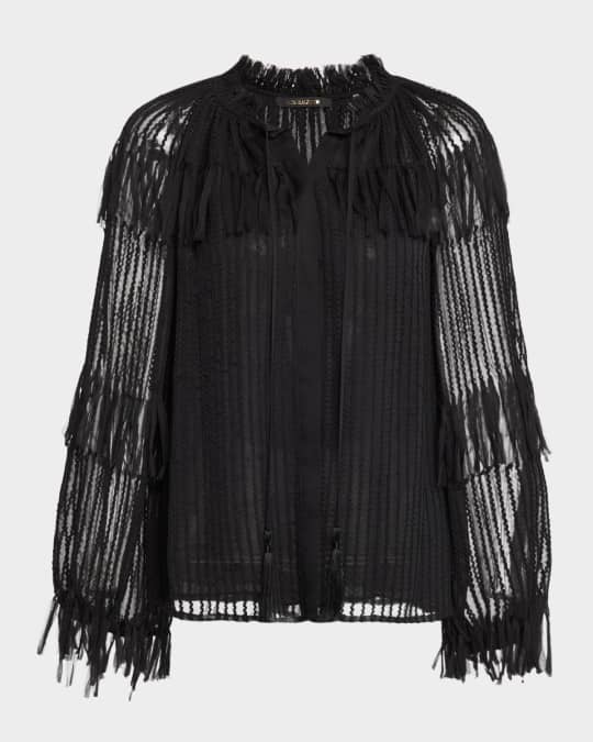 Kobi Halperin Poppi Tie-Neck Fringe Chiffon Blouse | Neiman Marcus