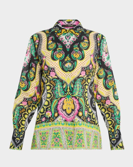 Kobi Halperin Claire Paisley-Print Cotton Voile Blouse | Neiman Marcus