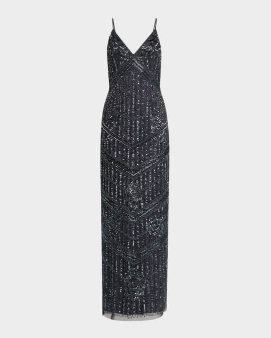 Aidan Mattox Sleeveless Bead & Sequin Column Gown | Neiman Marcus