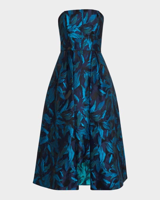 Aidan Mattox Strapless Metallic Jacquard Midi Dress | Neiman Marcus
