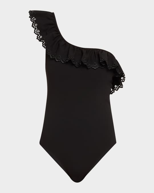 Ulla Johnson Solara Embroidered Flutter One-Piece Swimsuit | Neiman Marcus