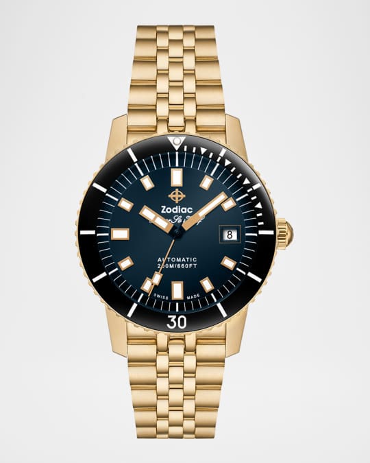 ZODIAC Men's Compression Diver II Automatic 18K Gold-Plated Bracelet ...