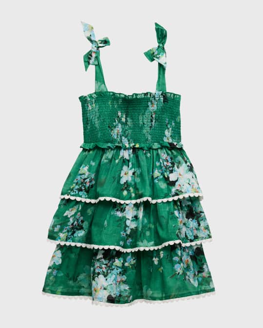 Zimmermann Girl's Everley Floral-Print Smocked Dress, Size 1-12 ...