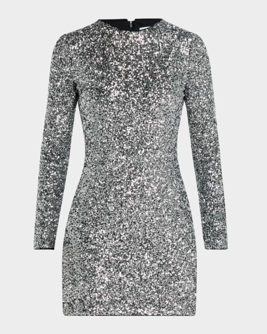 FRAME Long-Sleeve Sequined Mini Dress | Neiman Marcus