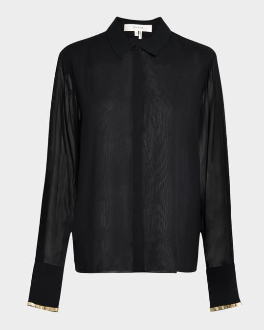 FRAME Femme Beaded Button-Front Shirt | Neiman Marcus