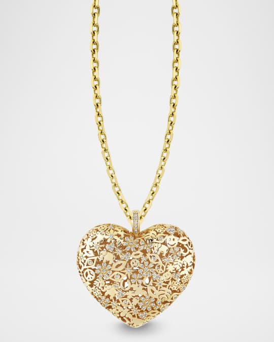 Sydney Evan XL Pave Puffy Icon Wallpaper Heart Charm Necklace | Neiman ...