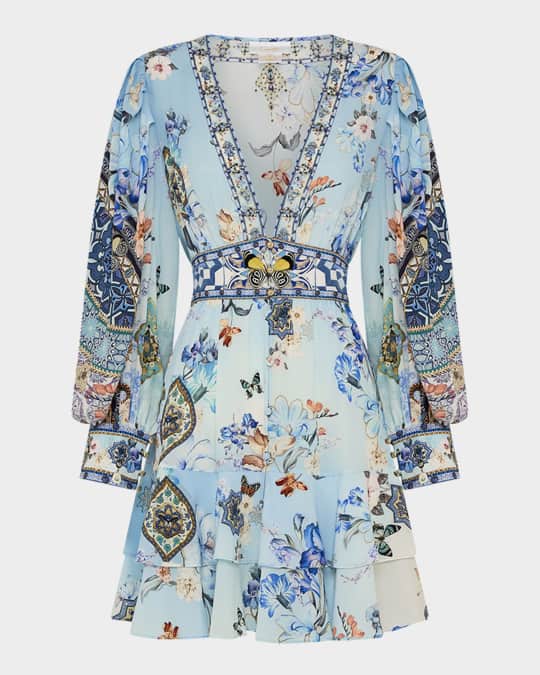 Camilla Al Manial Palace Memoirs Button-Front Frill Dress | Neiman Marcus