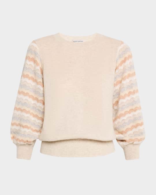 Autumn Cashmere Striped Puff-Sleeve Cashmere Sweater | Neiman Marcus