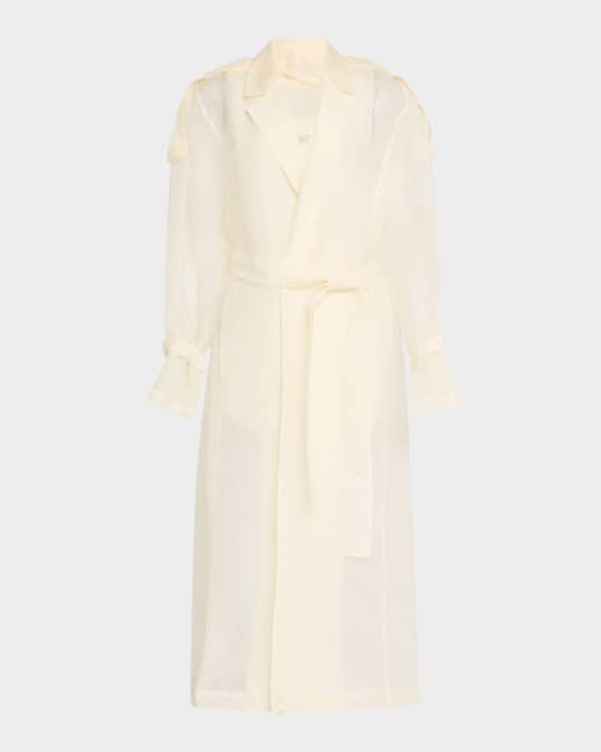 LAPOINTE Feather-Cuff Organza Relaxed Trench Coat | Neiman Marcus