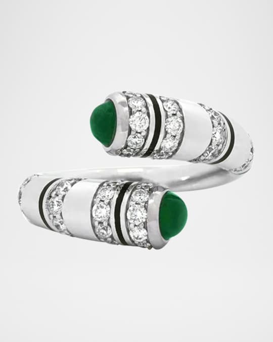 Al Zain Jewelry Mushabak 18K White Gold Ring with Diamonds and Emeralds ...
