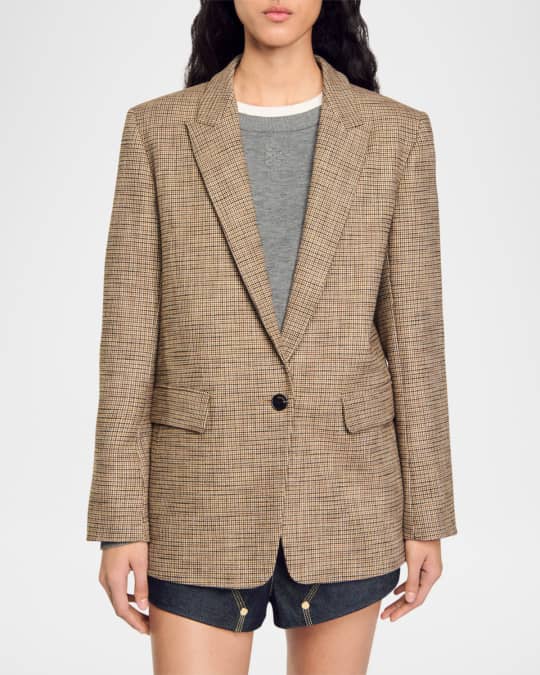 Sandro Ginna Single-Breasted Micro Houndstooth Blazer | Neiman Marcus