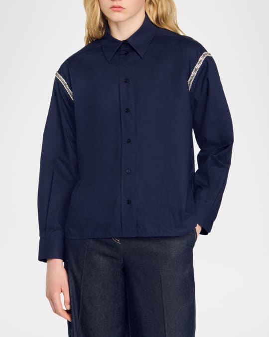 Sandro Claire Embellished Poplin Shirt | Neiman Marcus