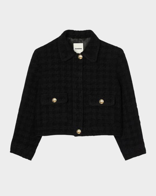 Sandro Isabela Checked Tweed Crop Blazer | Neiman Marcus