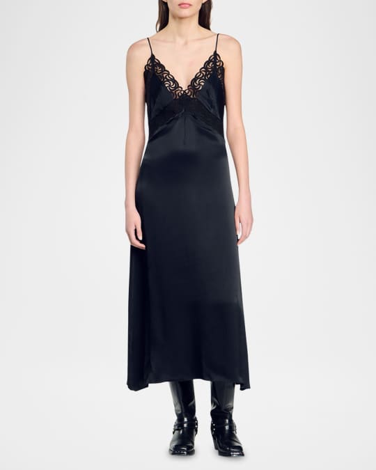 Sandro Malvina Lace-Trim Maxi Slip Dress | Neiman Marcus