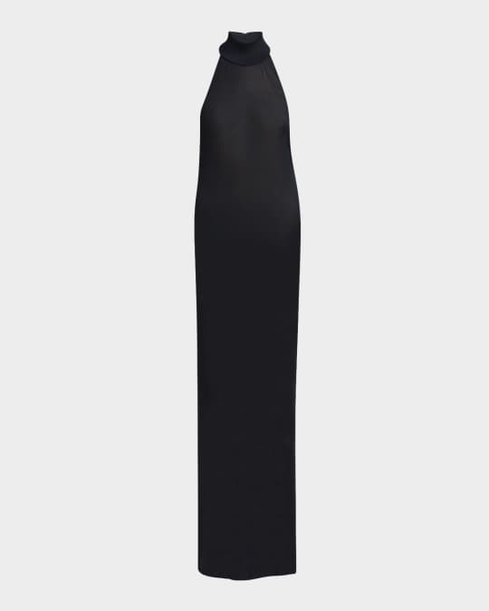 TOM FORD Mock-Neck Sheer Knit Backless Gown | Neiman Marcus