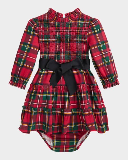 Polo Ralph Lauren Girl's Plaid-Print Smocked Dress W/ Bloomers, Size 3M ...