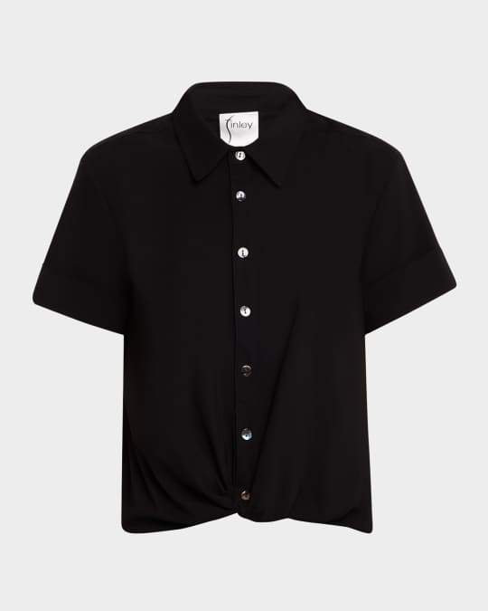 Finley Alli Twist-Front Solid Stretch Shirt | Neiman Marcus