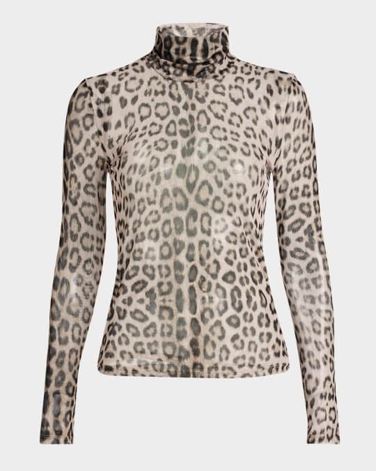 Generation Love Tyla Leopard Mesh Turtleneck Top | Neiman Marcus