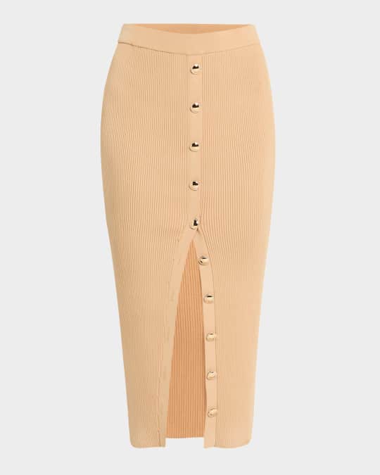 Generation Love Addie Buttoned Rib-Knit Midi Skirt | Neiman Marcus