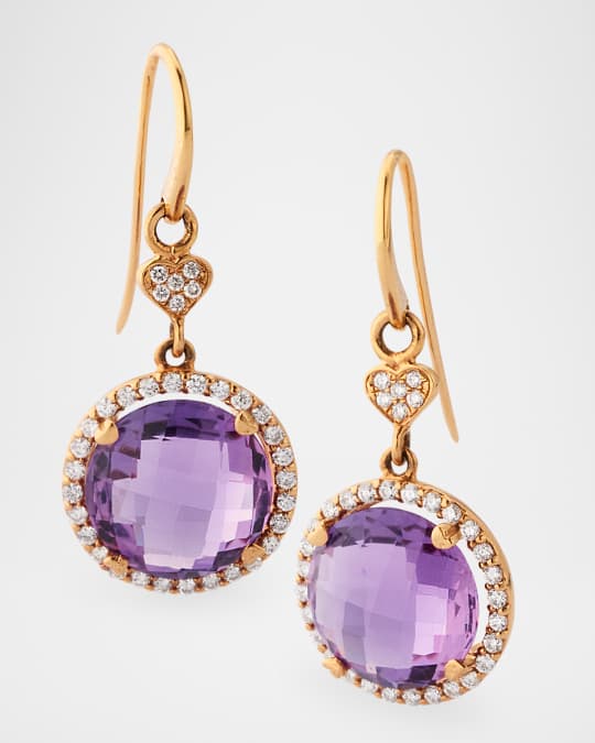 Lisa Nik Rocks 18K Rose Gold Amethyst Diamond Halo and Heart Drop ...