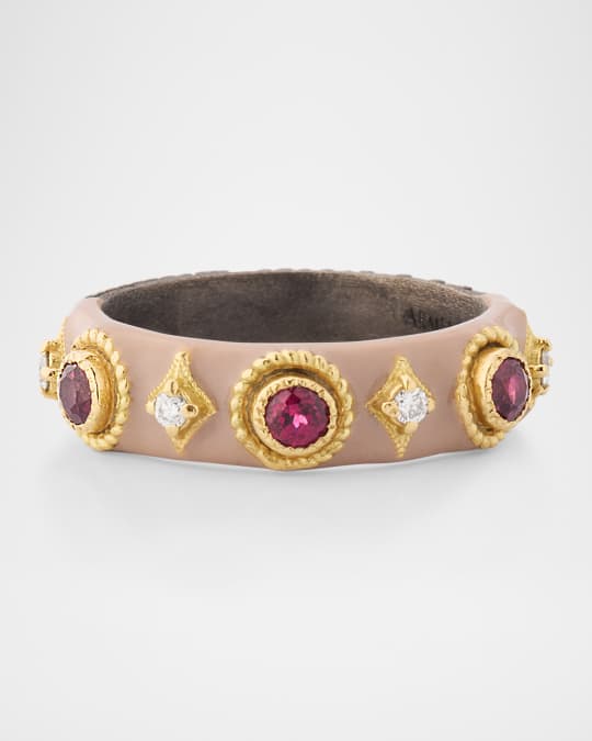 Armenta 18K Rose Gold, Antiqued Silver, and Nude Enamel Stacked Ring ...
