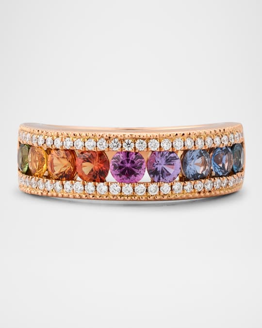 Lisa Nik Rainbow 18K Rose Gold Channel Sapphire and Diamond Triple Row ...