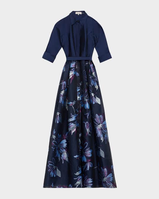 Rickie Freeman for Teri Jon Taffeta & Floral Jacquard Organza Shirt ...