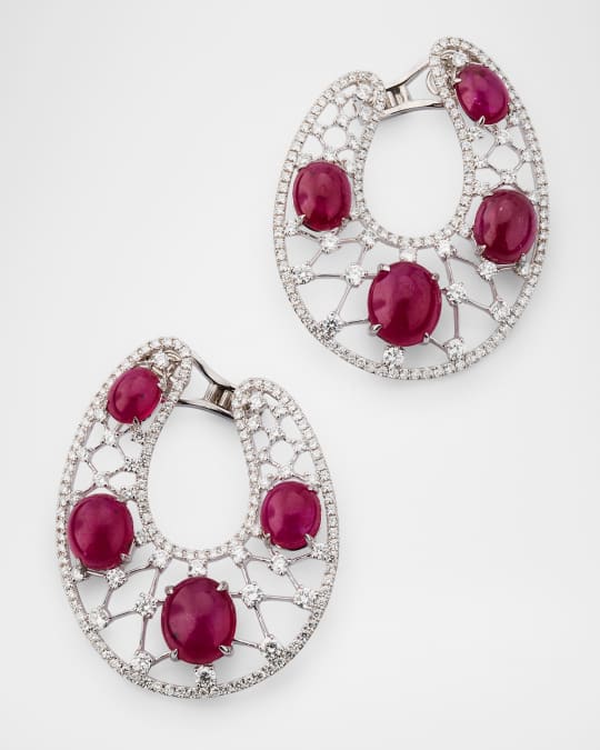 Piranesi 18K White Gold Ruby and Diamond Clip-On Earrings | Neiman Marcus
