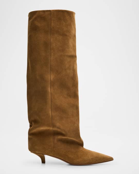 Paris Texas Ines Suede Comma-Heel Knee Boots | Neiman Marcus