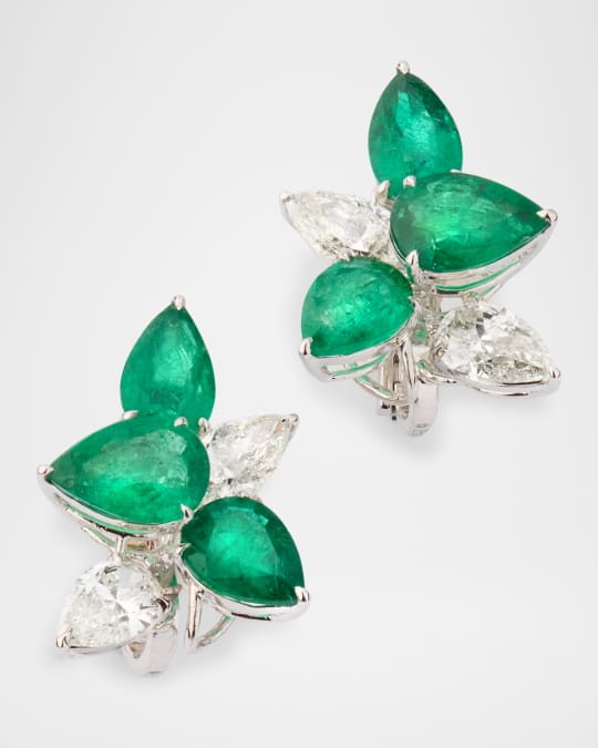 Piranesi 18K White Gold Emerald and Diamond Earrings | Neiman Marcus