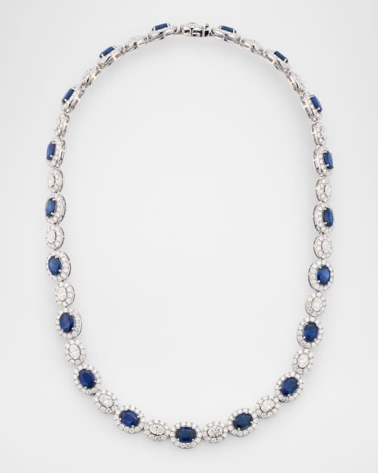 Piranesi 18K White Gold Sapphire and Diamond Classic Tennis Necklace ...