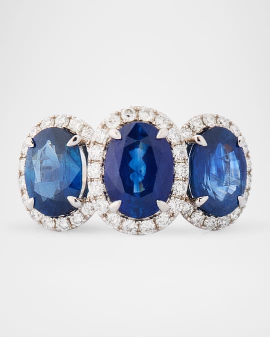 Piranesi 18K White Gold 3-Stone Blue Sapphire and Diamond Ring, Size 6. ...
