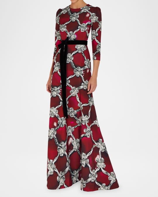 Mary Katrantzou Chantal Plexus Ruby-Print Edda Crepe Gown | Neiman Marcus