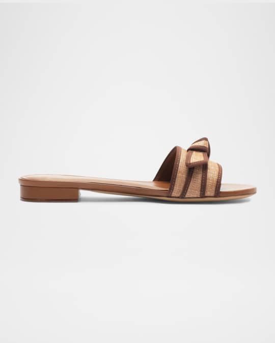 Alexandre Birman Raffia Knot Flat Slide Sandals | Neiman Marcus