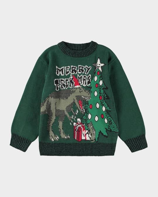 Molo Boy's Bello T-Rex Intarsia Sweater, Size 7-10 | Neiman Marcus