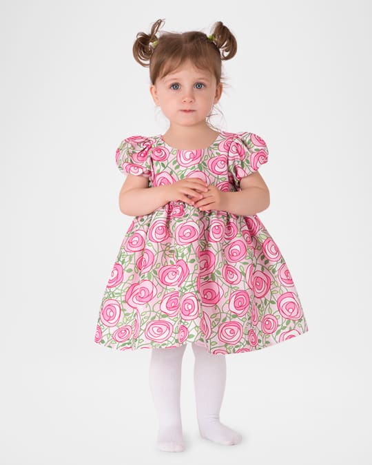 Mama Luma Girl's Rose-Print Puff Sleeve Dress, Size 12M-36M | Neiman Marcus