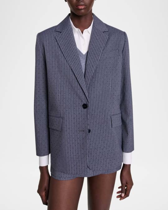 Maje Vernon Embellished Striped Blazer | Neiman Marcus