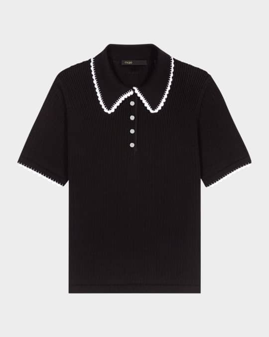 Maje Mind Pointelle Knit Polo Sweater | Neiman Marcus