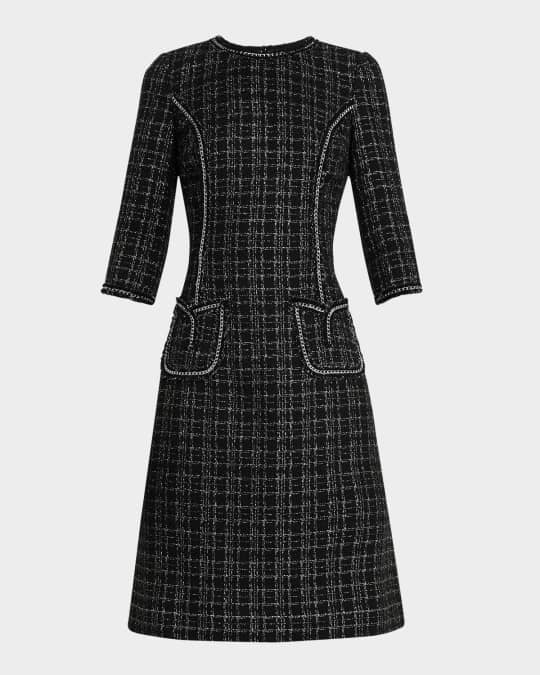 Rickie Freeman for Teri Jon Chain-Trim Metallic Plaid Boucle Dress ...