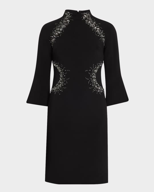 Rickie Freeman for Teri Jon Beaded Flare-Sleeve Crepe Dress | Neiman Marcus