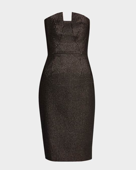 Black Halo Lena Strapless Metallic Midi Sheath Dress | Neiman Marcus