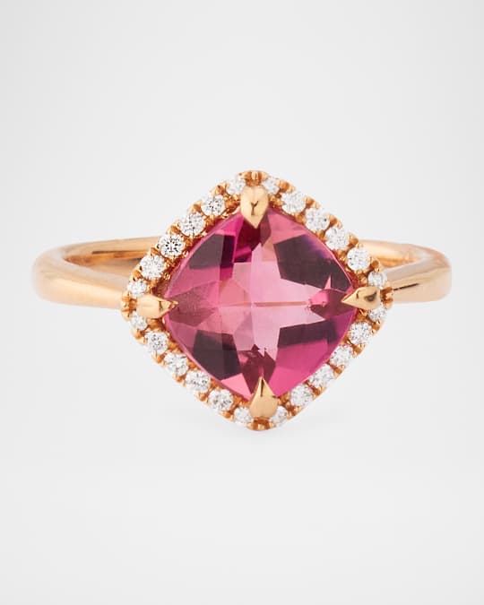 Lisa Nik Rocks 18K Rose Gold Cushion Cut Pink Tourmaline and Diamond ...