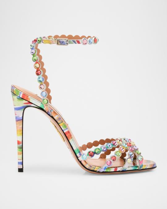 Aquazzura Tequila Brush Strokes Printed Stiletto Sandals | Neiman Marcus