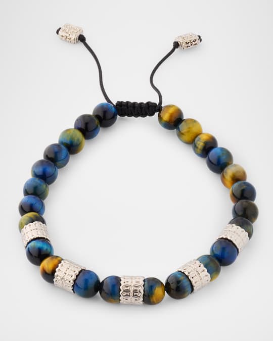 Armenta Men's Tiger's Eye and Silver Beaded Bracelet | Neiman Marcus