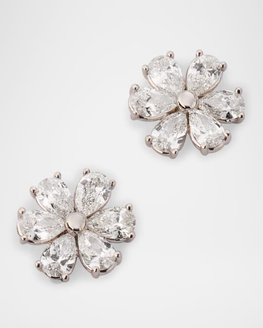 Rahaminov Diamonds 18K White Gold Pear Diamond Mini Flower Stud ...
