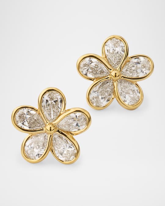 Rahaminov Diamonds 18K Yellow Gold Pear Diamond Flower Stud Earrings ...