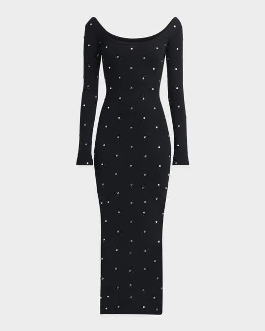 Versace Crystal Studs Long-Sleeve Knit Midi Dress | Neiman Marcus