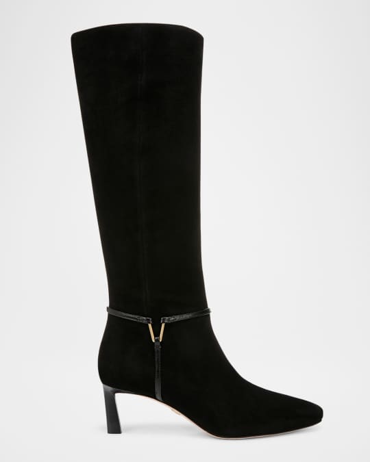 Veronica Beard Kenzie Suede Harness Knee Boots | Neiman Marcus
