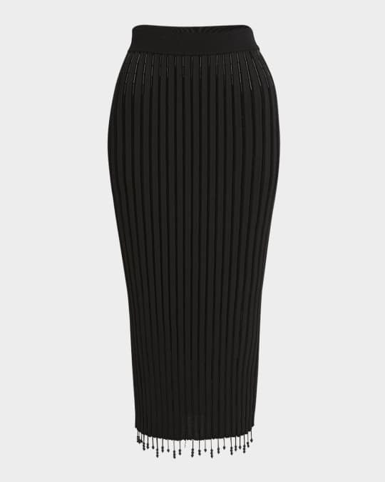 Jil Sander Beaded Fringe Rib Midi Skirt | Neiman Marcus