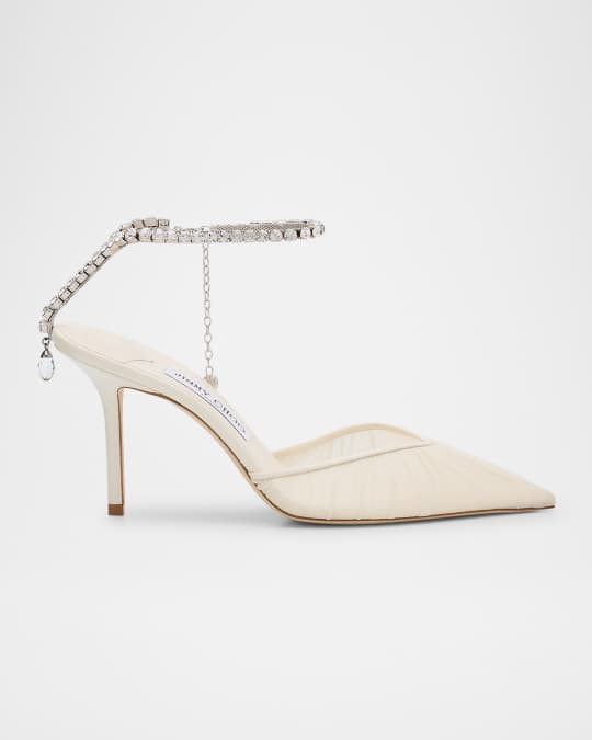Jimmy Choo Saeda Ruched Crystal Ankle-Strap Pumps | Neiman Marcus
